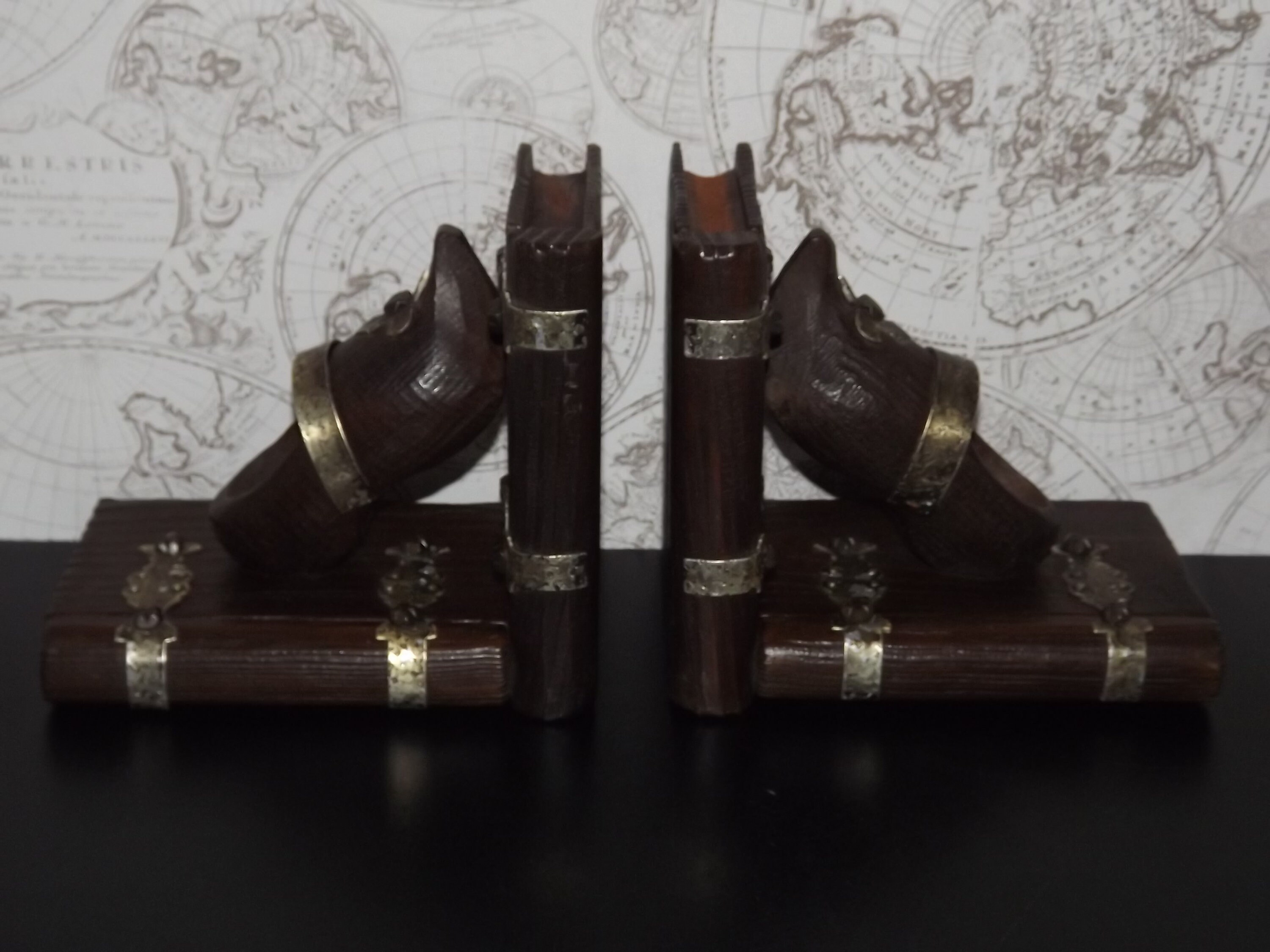 Vintage French Pair of Bookends - Wooden Bookends With Metal Decor ...