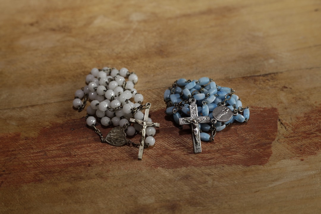 Vintage Set of 2 French Christian Rosaries White Glass Beads Rosary ...