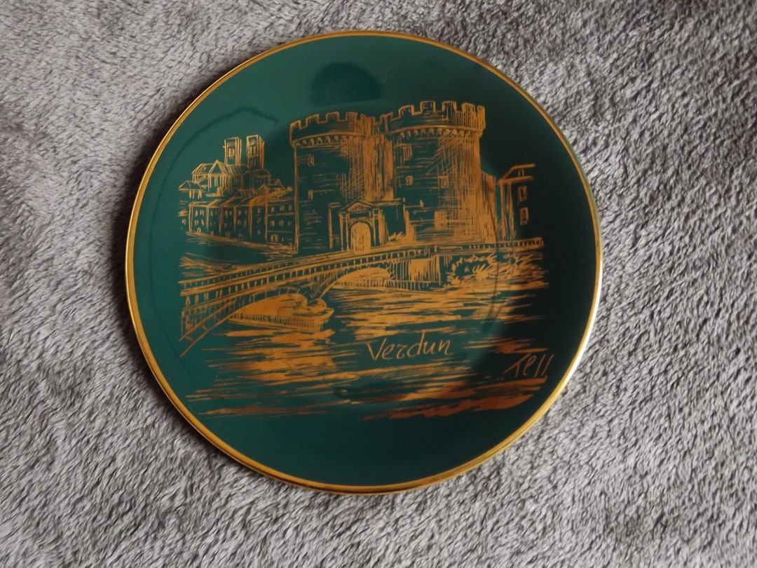 Nice French Decorative Plate of Verdun - Handmade Green and Gold ...