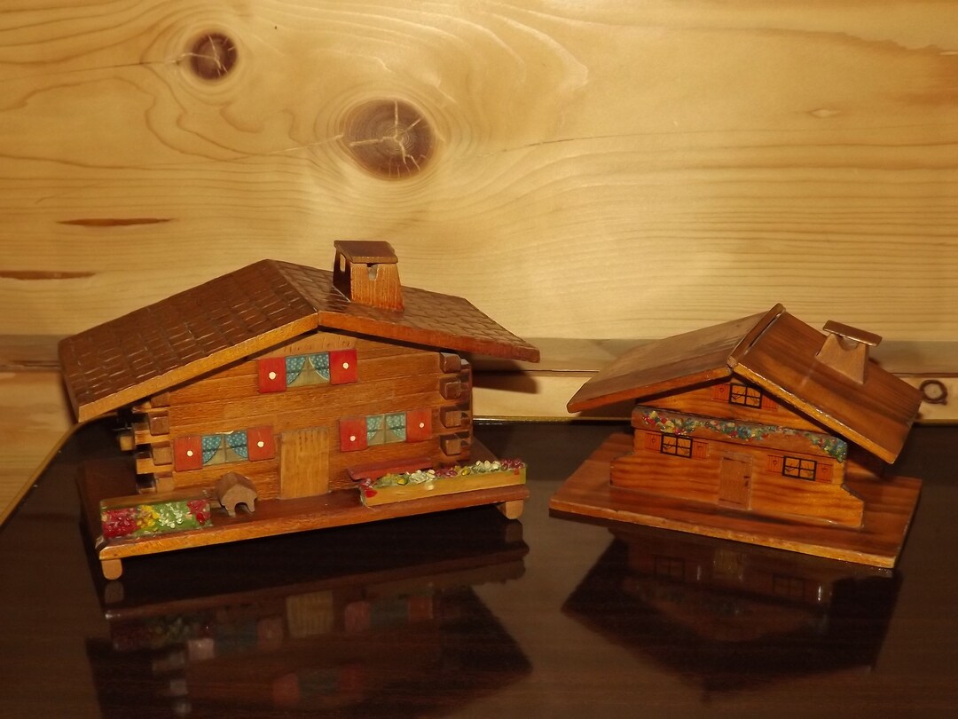 Set of 2 Vintage Cottage Boxes - Wooden House Music Box - French Swiss ...