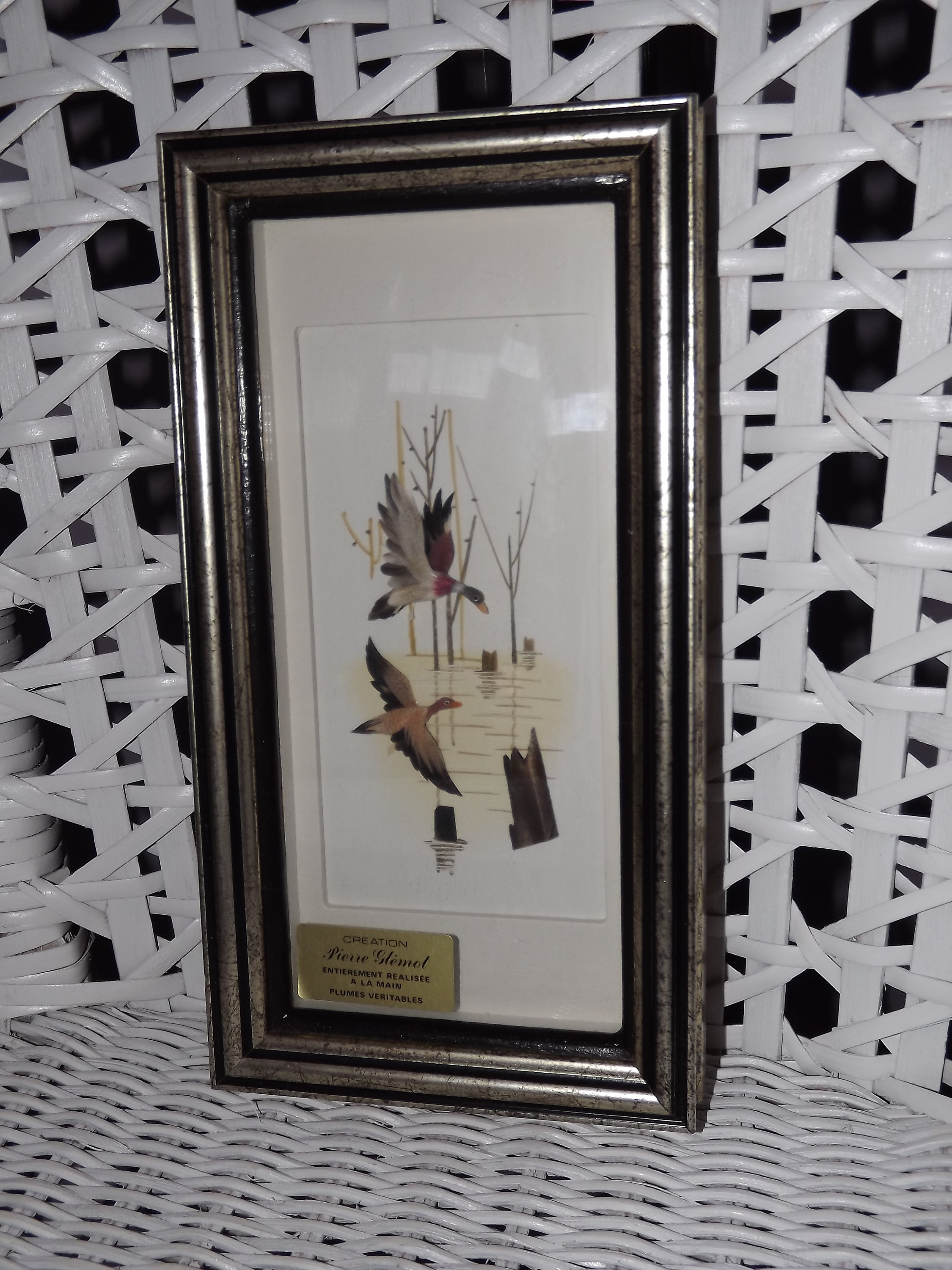 Vintage French Feather Art Nature Framed Landscape - Framed Real ...