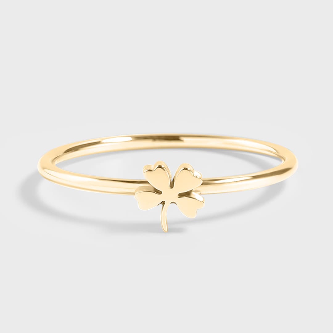 Lucky Four Leaf Clover Ring, 18K Gold PVD, Minimalist, Waterproof ...