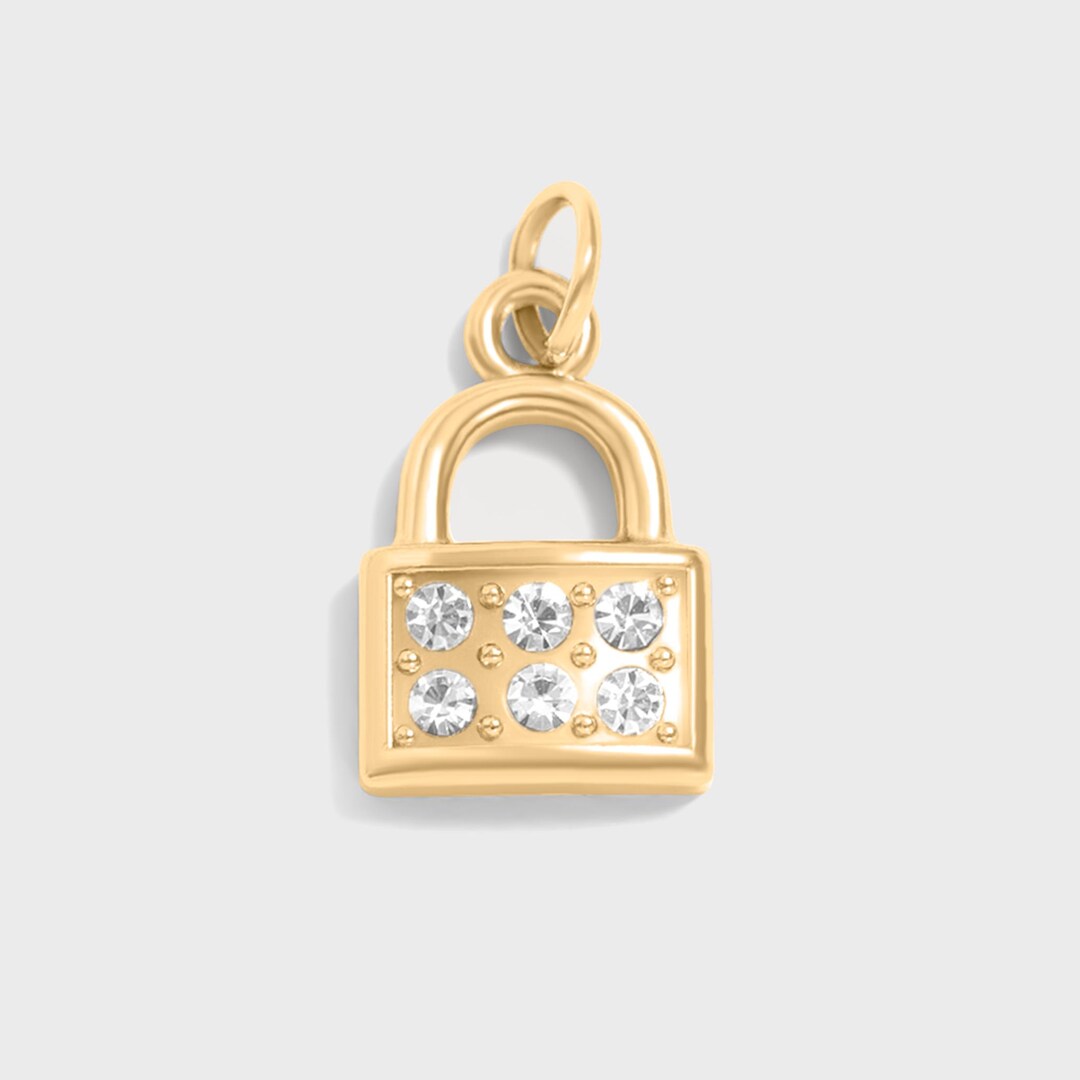 CZ Padlock Charm, 18K Gold PVD Stainless Steel, Dainty Charm for ...