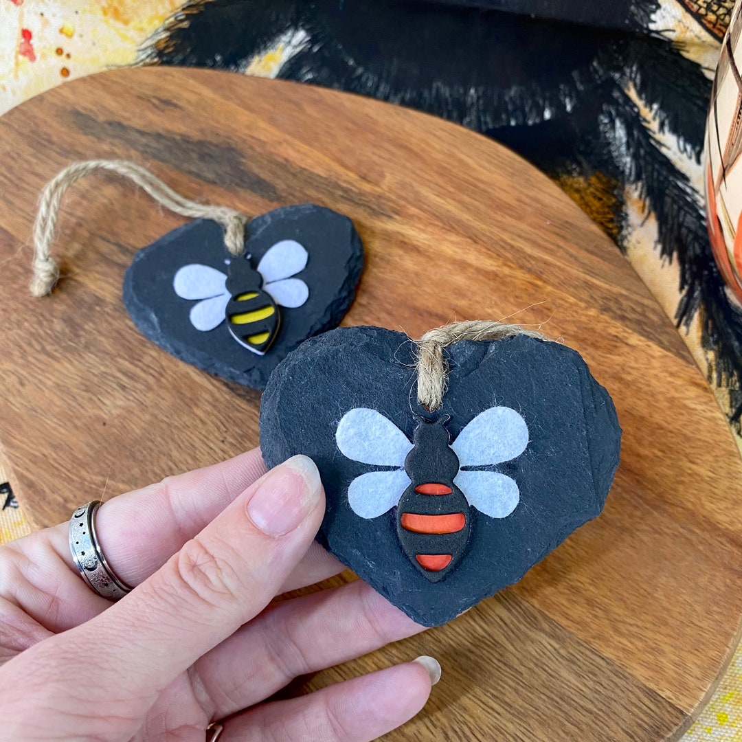 Bumble Bee Heart Gift / Hanging Wall Decoration / Slate Themed - Etsy