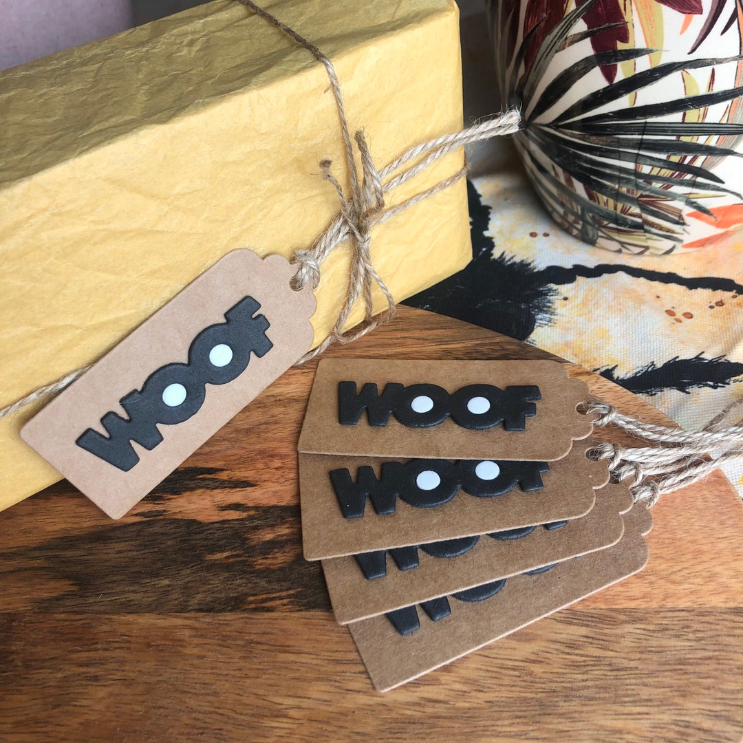 Woof Dog Gift Tags / Brown Kraft Card Labels / Handmade Foam Paper ...