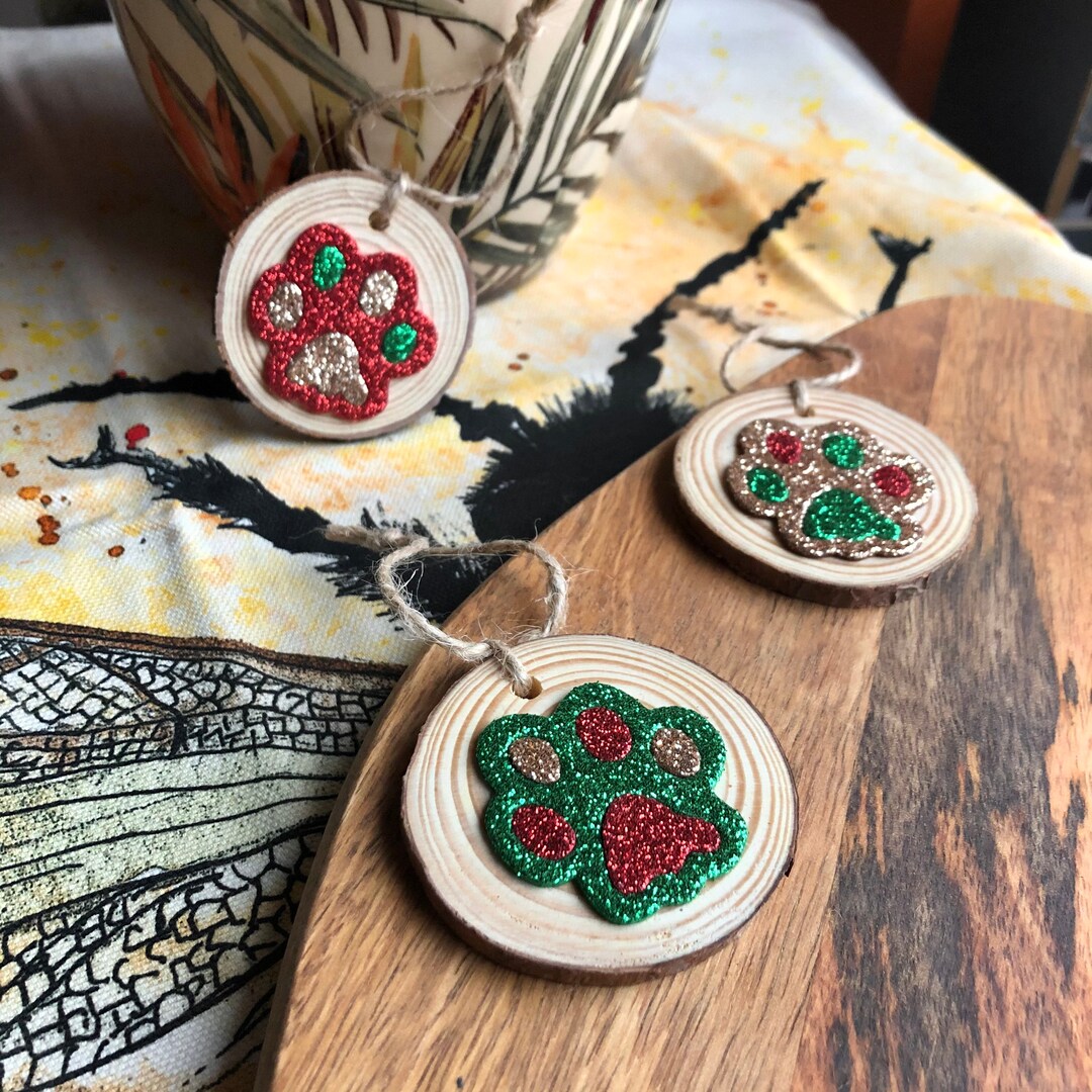 Christmas Paw Print Log Slice Hanging Decor / Handmade - Etsy