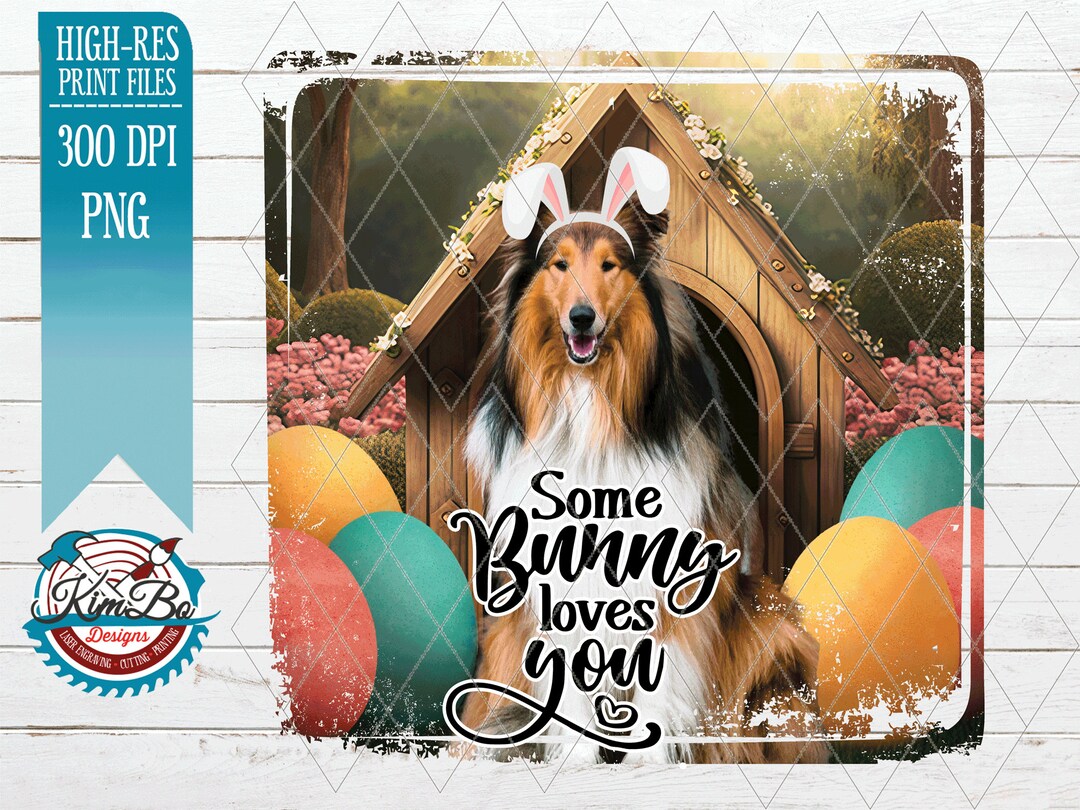 Rough Collie Dog Easter Clipart, Instant Download, Sublimation Graphics ...