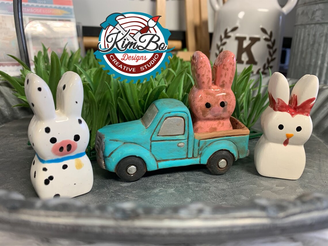 Unpainted Set of 4 Ceramic Peeps Paint Your Own Pottery Mini Rabbit ...