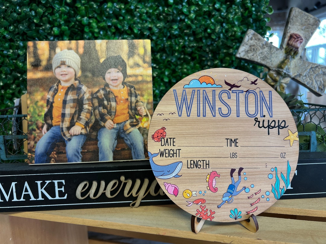 Ocean Themed Boy Baby Birth Announcement Sign Birth Reveal Personalized ...