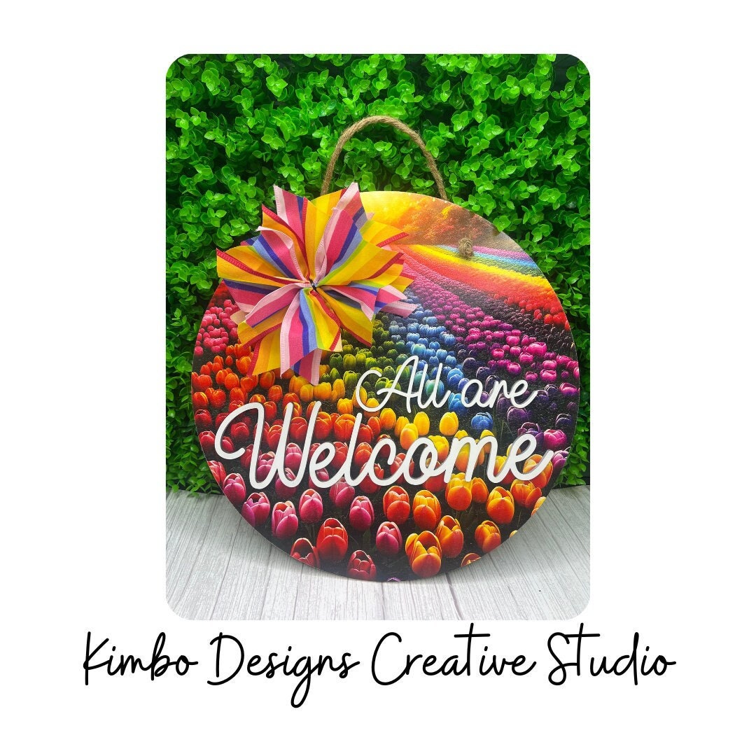 UV Printed Rainbow "all Are Welcome" Door Sign With Bow *FREE SHIPPING ...