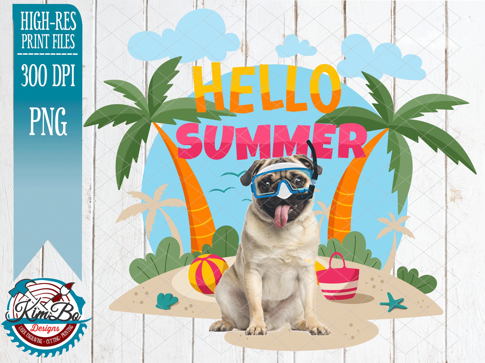 Welcome Summer Palm Trees Beach Pug Dog clipart PNG JPG | Etsy
