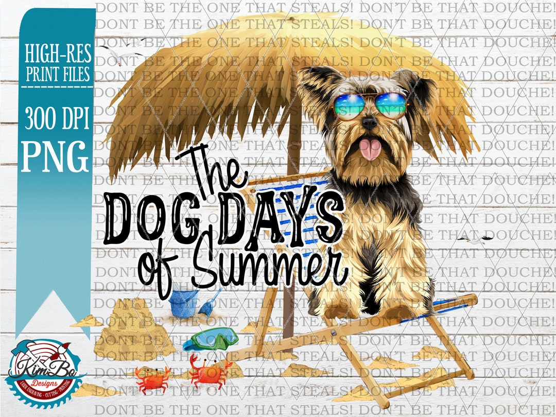 The Dog Days of Summer Palm Trees Beach Yorkie Dog Clipart PNG Instant ...