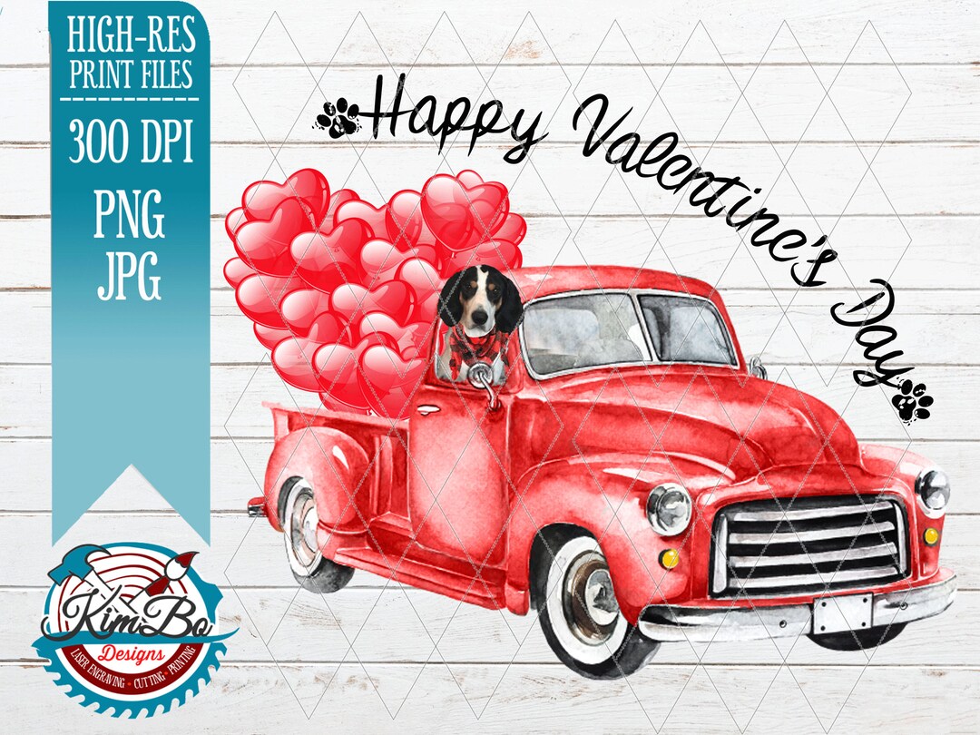 Treeing Walker Coonhound Dog Hearts Balloons Truck Love Valentine ...