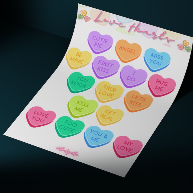 Love Heart Sweeties Sticker Sheet Waterproof Gloss Vinyl Journal ...