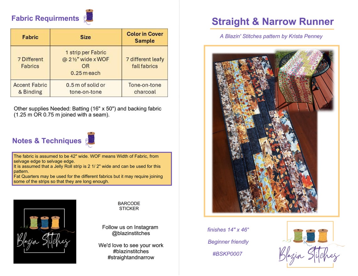 Straight & Narrow Runner Pattern - Etsy