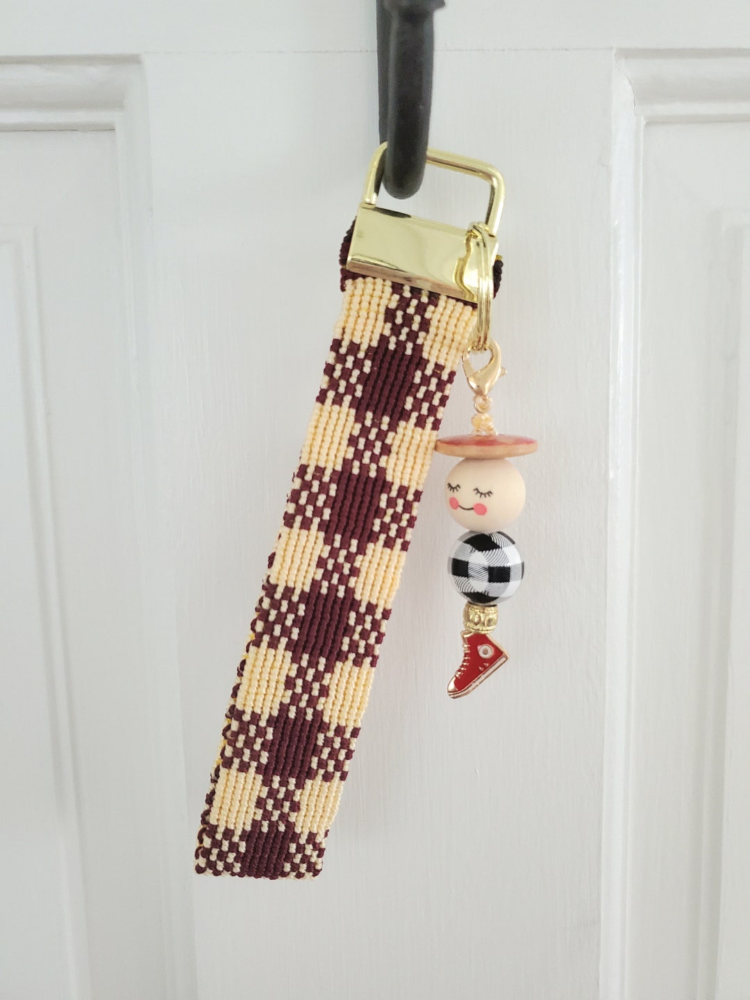 Handmade Friendship Bracelet Keychain Wristlet Plaid Checkers Woven ...