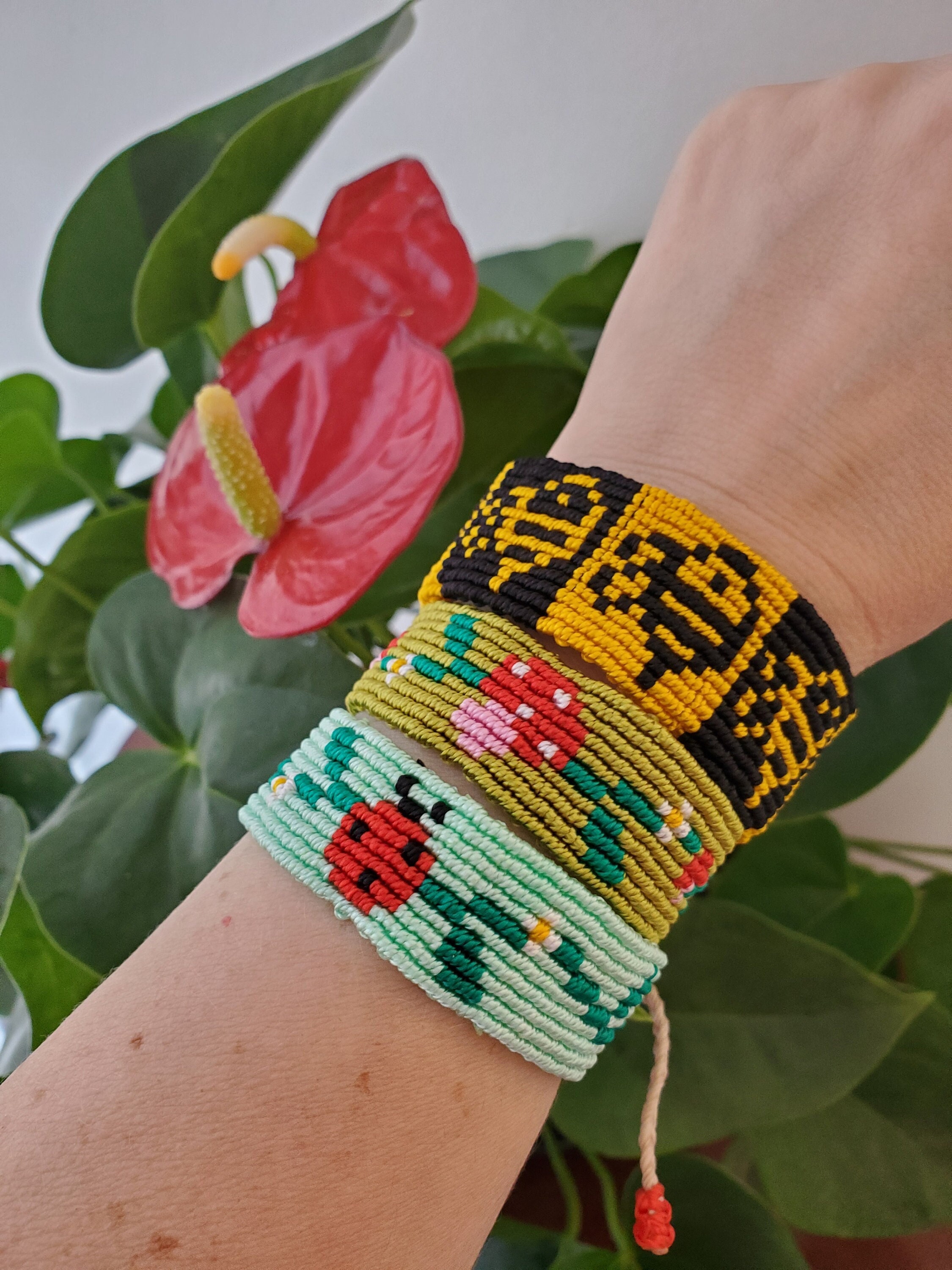 Friendship Bracelets Macrame Alpha Patterns Lady Bug Mushroom Bees ...