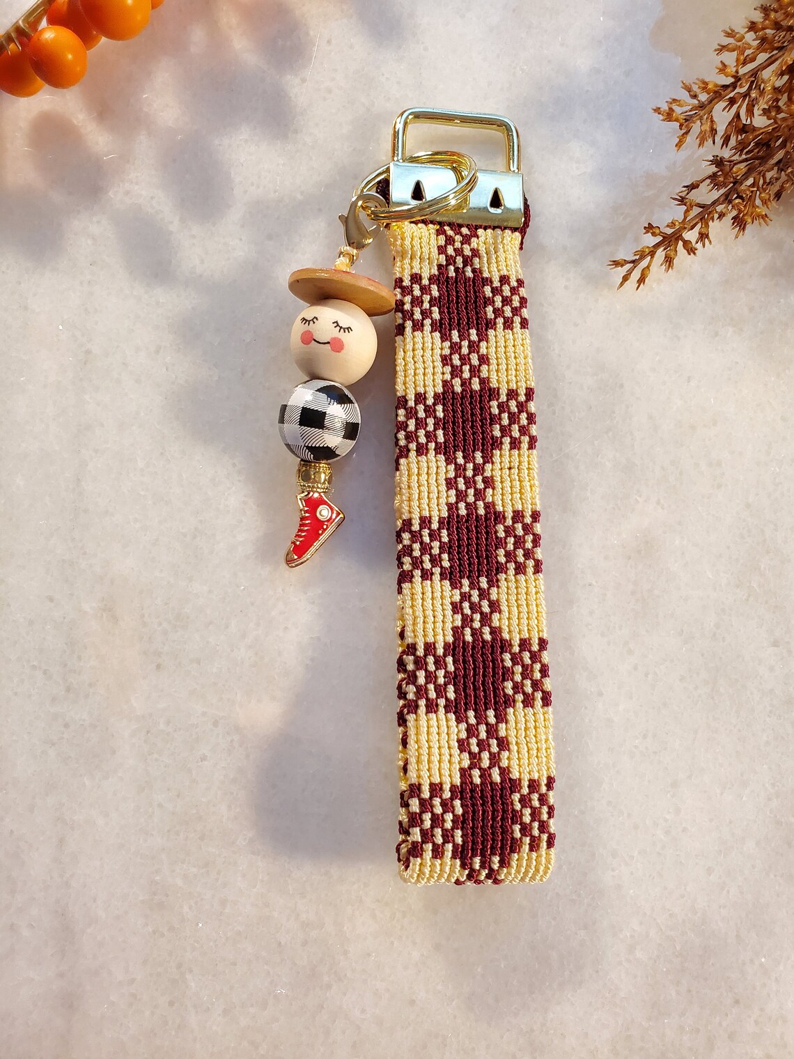 Handmade Friendship Bracelet Keychain Wristlet Plaid Checkers Woven ...