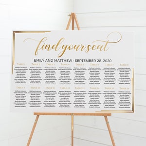 Seating Chart Wedding, Gold Seating Chart Template, Gold Foil Effect # ...