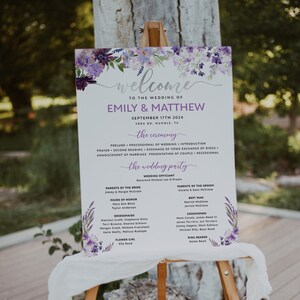 Wedding Program Sign Template, Wedding Ceremony Sign, Lavender, Purple ...