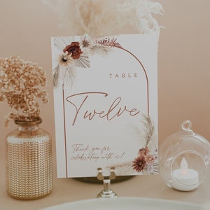 Boho Table Numbers, Table Numbers Template, Pampas Table Numbers ...