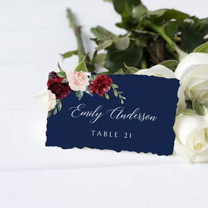 Place Cards Wedding, Navy Place Cards, Navy Burgundy Wedding # ...