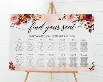 Fall Autumn Find Your Seat Chart, Printable Wedding Seating Chart ...