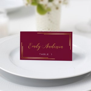 Burgundy Place Cards Place Card Template Burgundy Wedding - Etsy