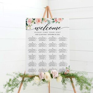 Seating Chart Alphabetical Templates With Greenery Floral and Pink and ...