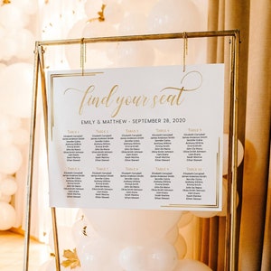 Seating Chart Wedding, Gold Seating Chart Template, Gold Foil Effect ...