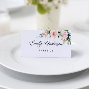 Place Cards Template With Pink and Blush Flowers and Greenery Floral ...