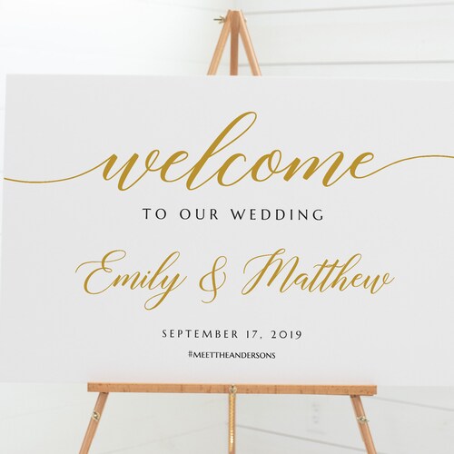 Welcome Sign Wedding Gold Welcome Sign Welcome Sign Template - Etsy