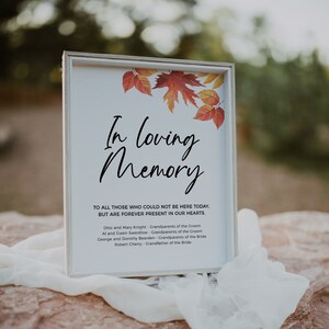 In Loving Memory Sign, Fall Wedding Stationery, Wedding Sign, in Loving ...