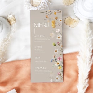 Wedding Menu Template, Beige Menu, Boho Wildflower Menu Cards evie - Etsy