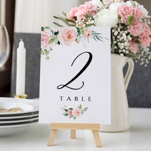 Printable Table Numbers With Pink and Blush Flowers and Greenery # ...