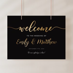 Black Wedding Welcome Sign, Black and Gold Wedding Sign, Gold Welcome ...