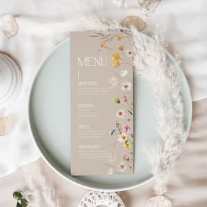 Wedding Menu Template, Beige Menu, Boho Wildflower Menu Cards evie - Etsy