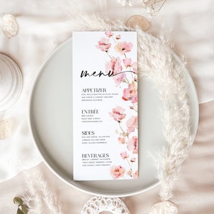 Pink Menu Cards, Floral Pink Menu Template, Pink Bridal Shower Menu ...