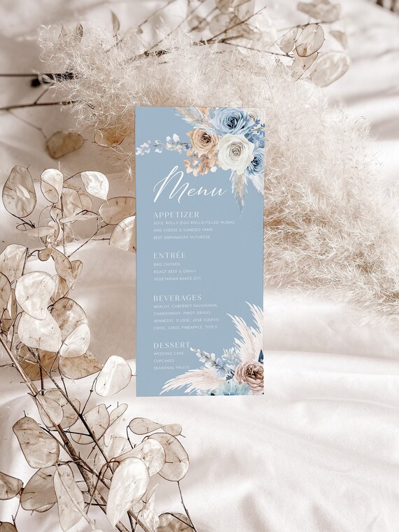 Menu Template Blue Menu Cards Dusty Blue Wedding Menu | Etsy
