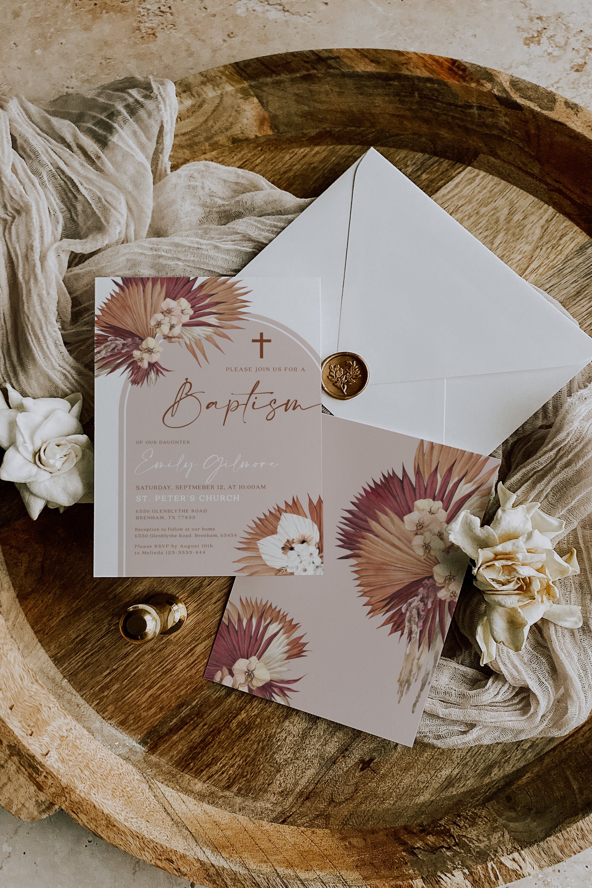 Boho Invitation Baptism Invitation Template Boho Baptism - Etsy