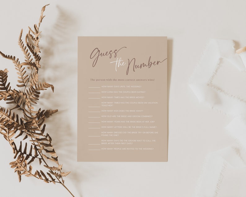 Guess the Number Game Bridal Shower Game Editable Game - Etsy