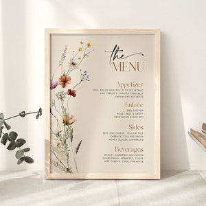 Floral Menu Sign, Beige Menu Sign Template, Beige Floral Wedding Sign ...