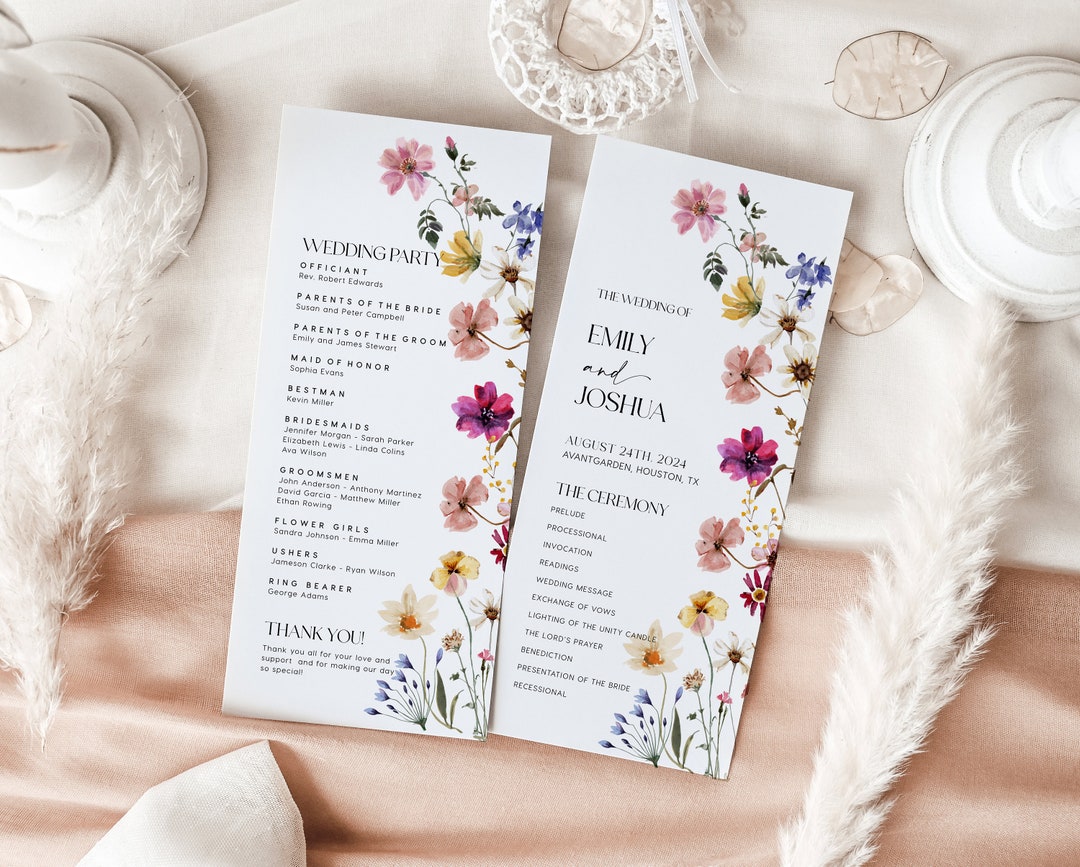 Wedding Program Template, Wildflower Wedding Program, Floral Wedding Ceremony Program petra - Etsy