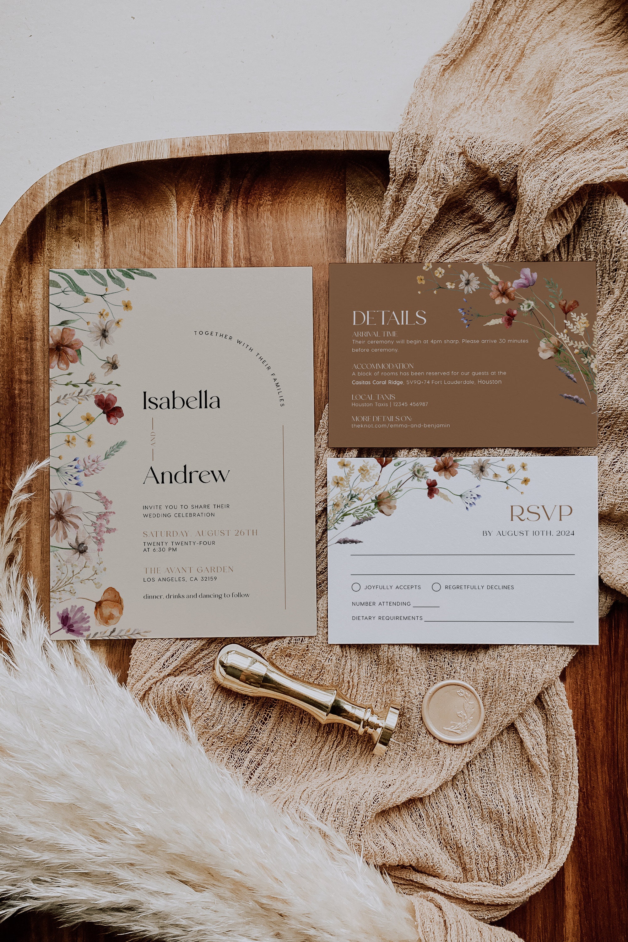 Beige Wedding Invitation Wildflower Wedding Invitation Set - Etsy