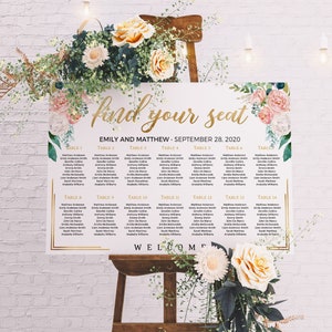 Flower Seating Chart, Gold Seating Chart, Seating Chart Template ...