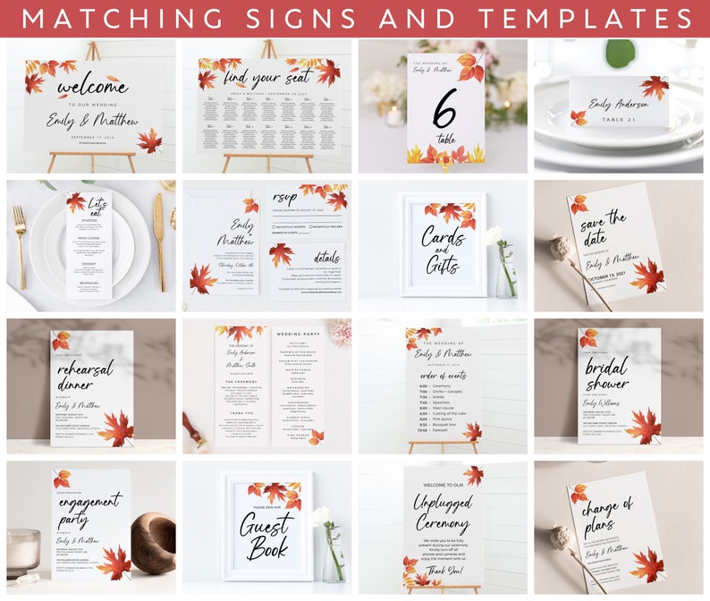 Fall autumn table numbers template Wedding table numbers | Etsy