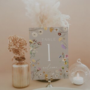 Boho Table Numbers, Wedding Table Number Template, Beige Wildflower ...