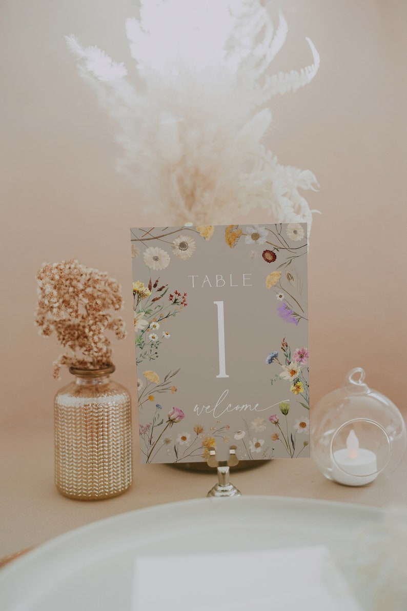 Boho Table Numbers Wedding Table Number Template Beige - Etsy