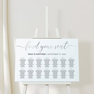 Seating Chart Wedding, Silver Seating Chart Template, Wedding Silver ...