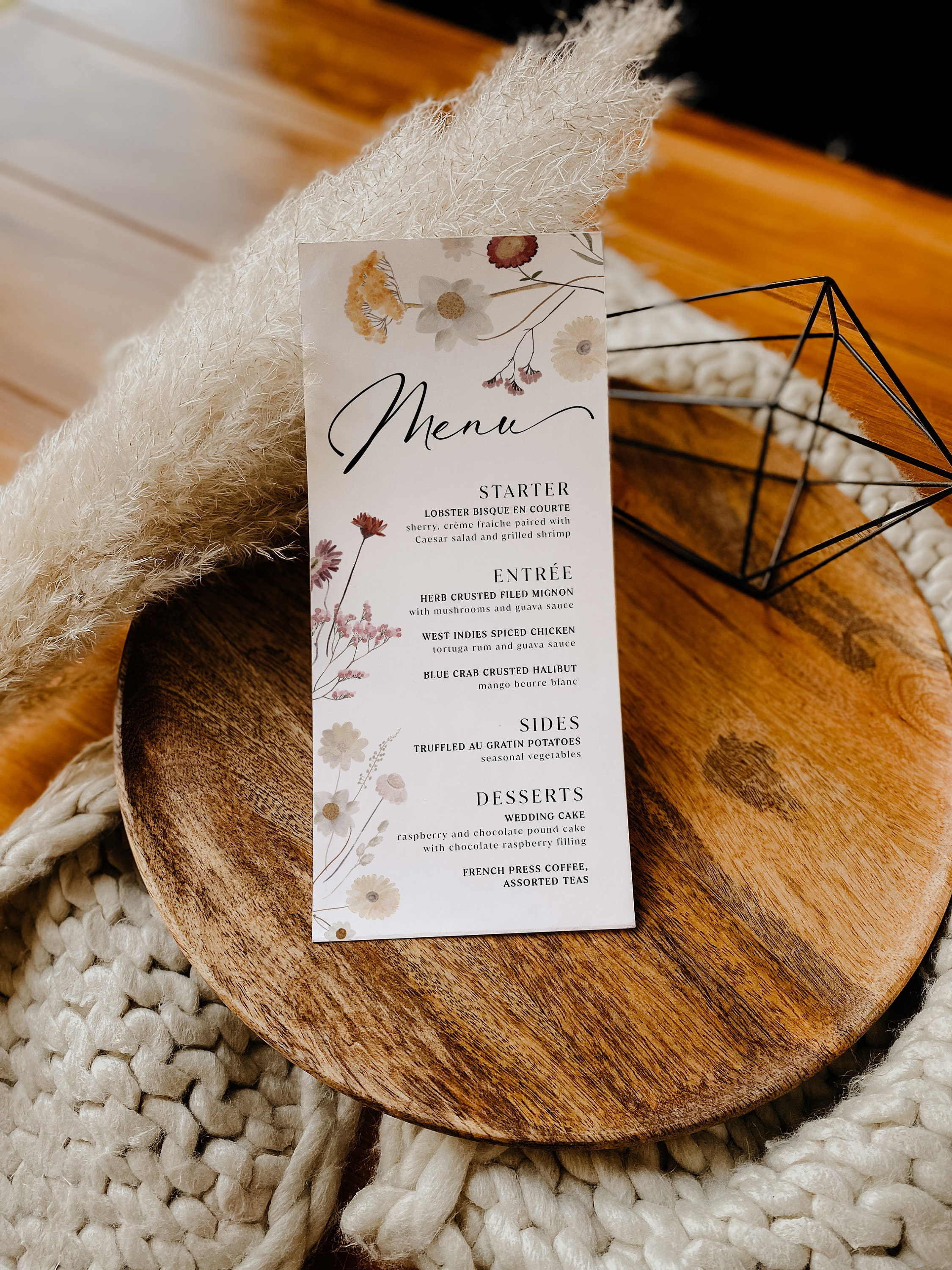 Wildflower Menu Template Floral Wedding Menu Wedding Menu | Etsy